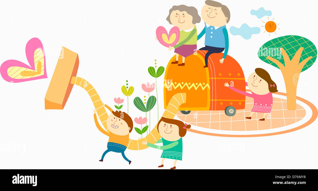 illustration of kids sending a heart Stock Photo - Alamy