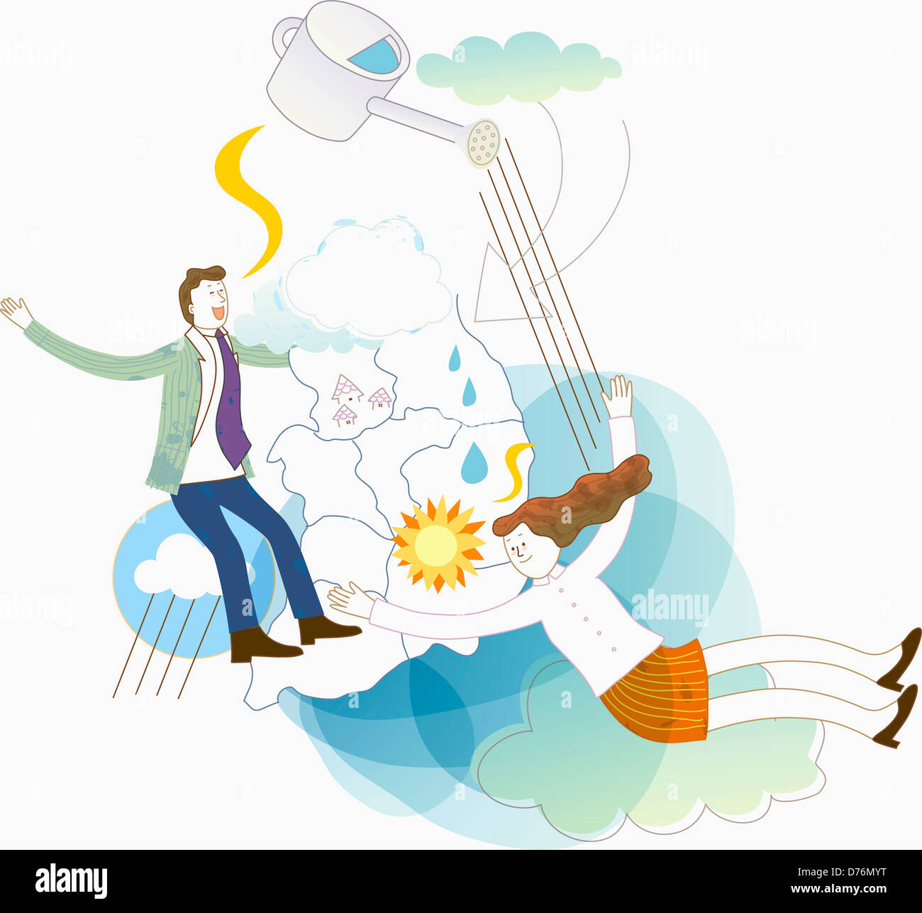 illustration of woman and man with weather Stock Photo - Alamy