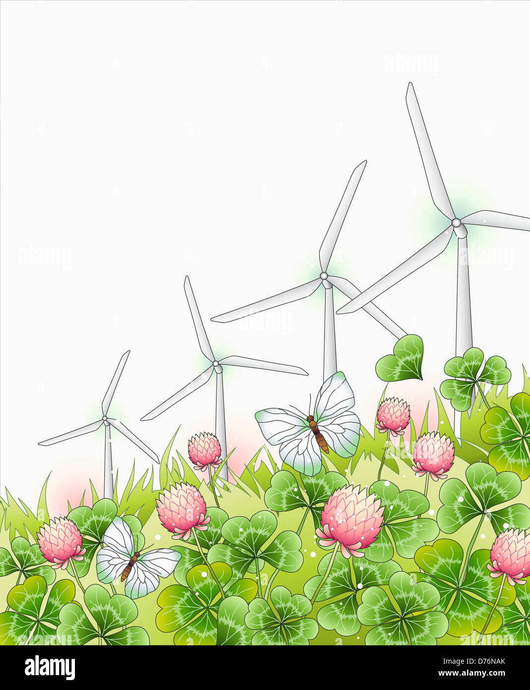 illustration of flowers and wind mills Stock Photo - Alamy