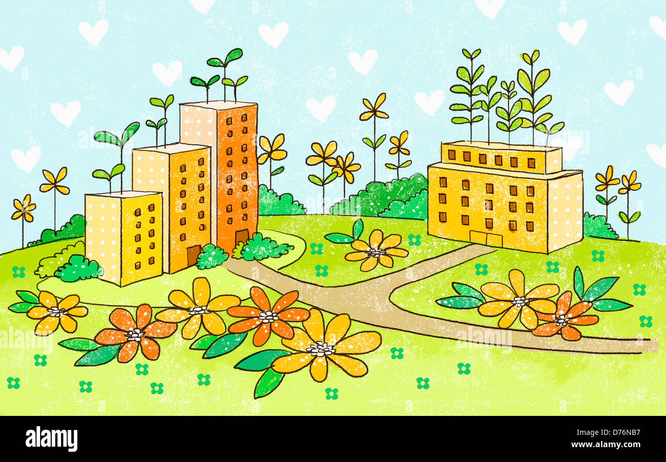 illustration of routes and buildings Stock Photo - Alamy