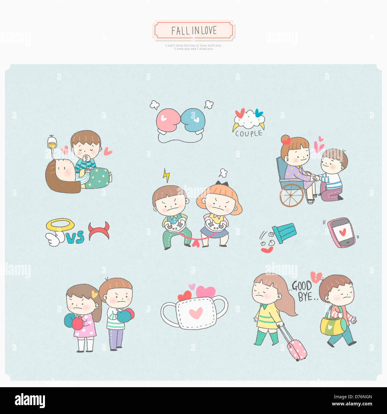 illustration set related to love Stock Photo - Alamy