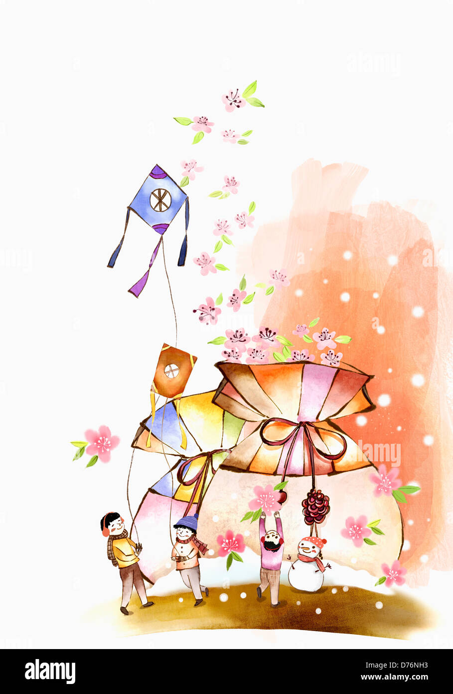 illustration of kids flying kites Stock Photo - Alamy