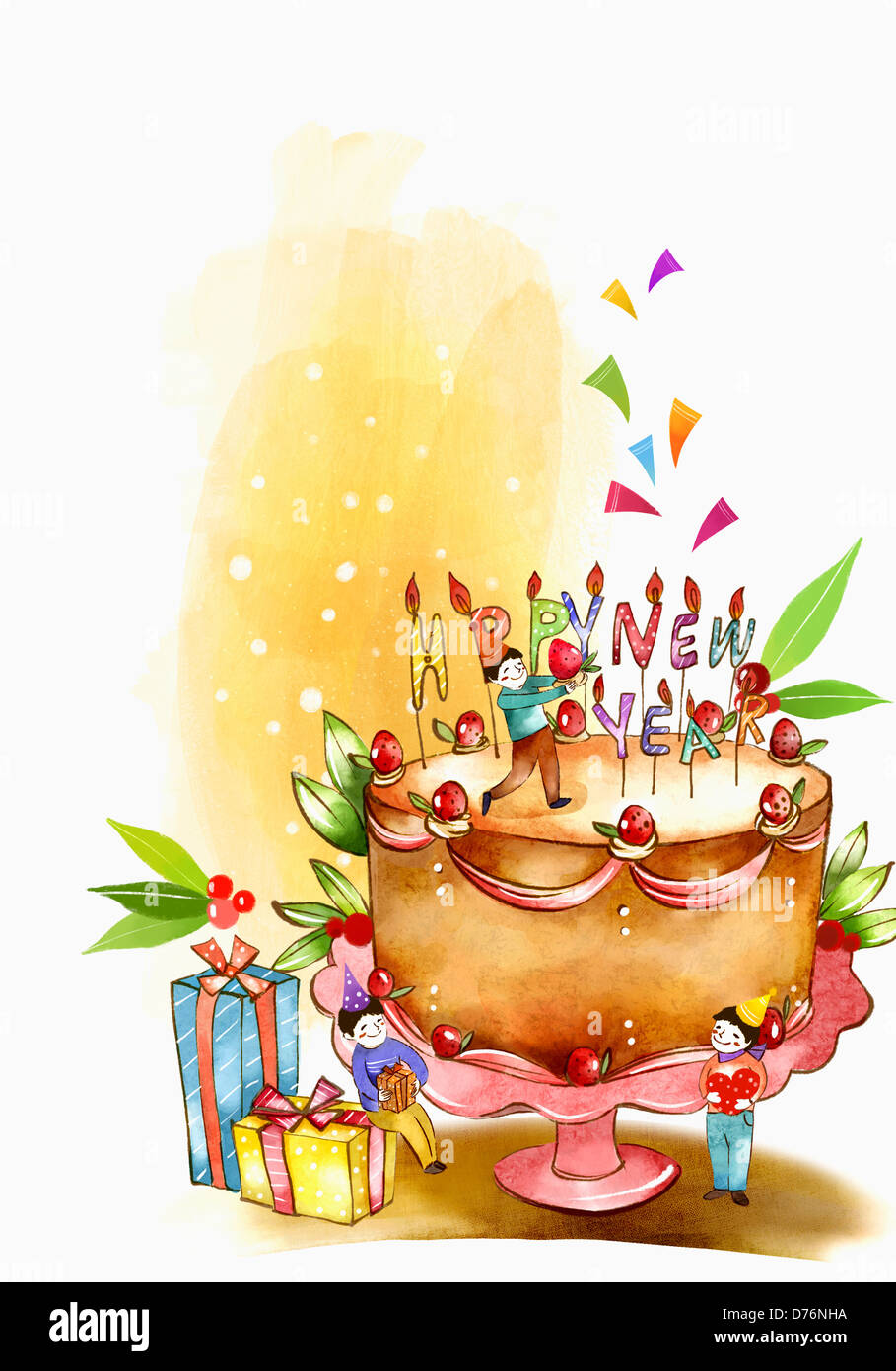 illustration of a new year cake Stock Photo - Alamy