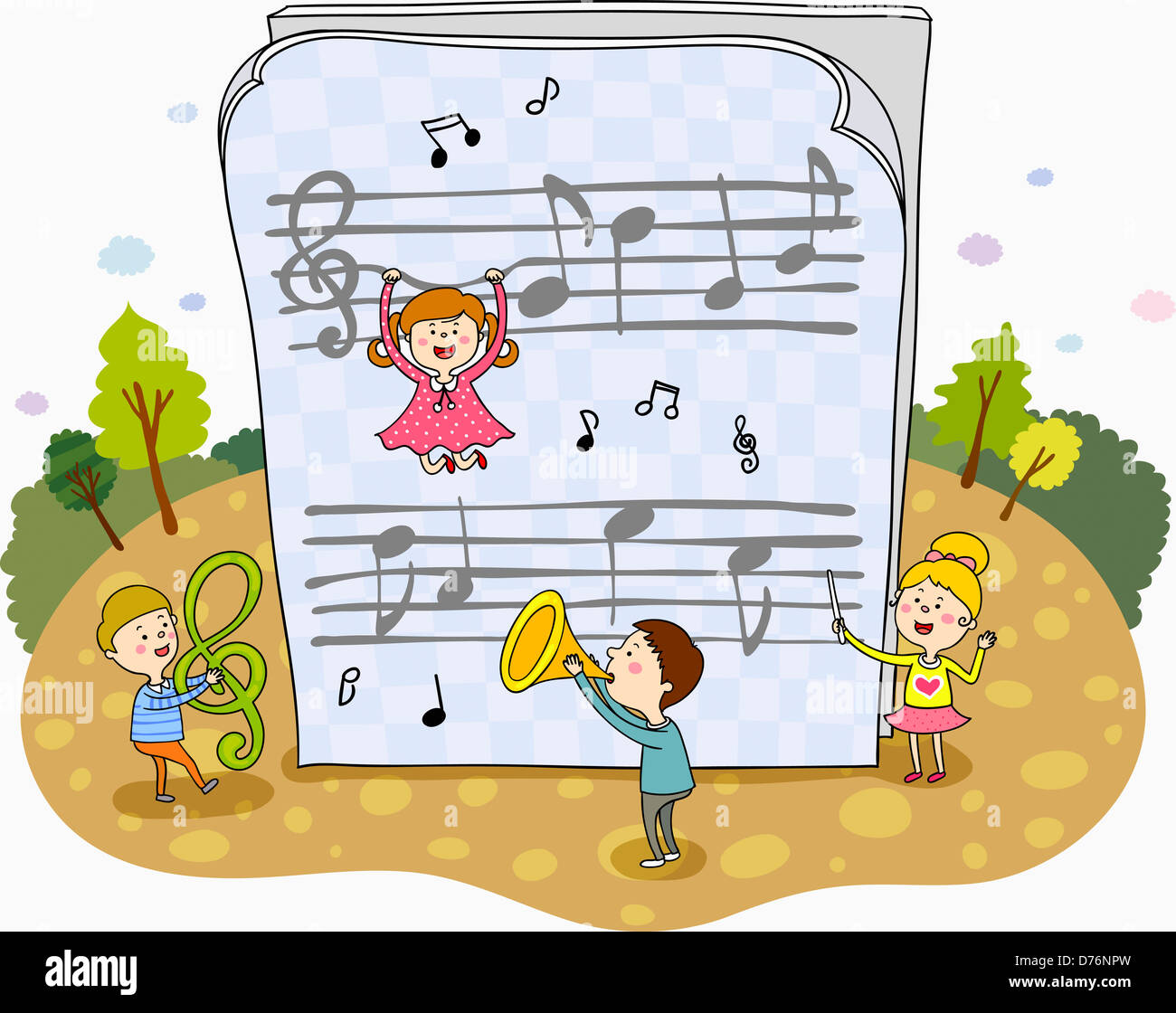 illustration of kids studying music Stock Photo - Alamy