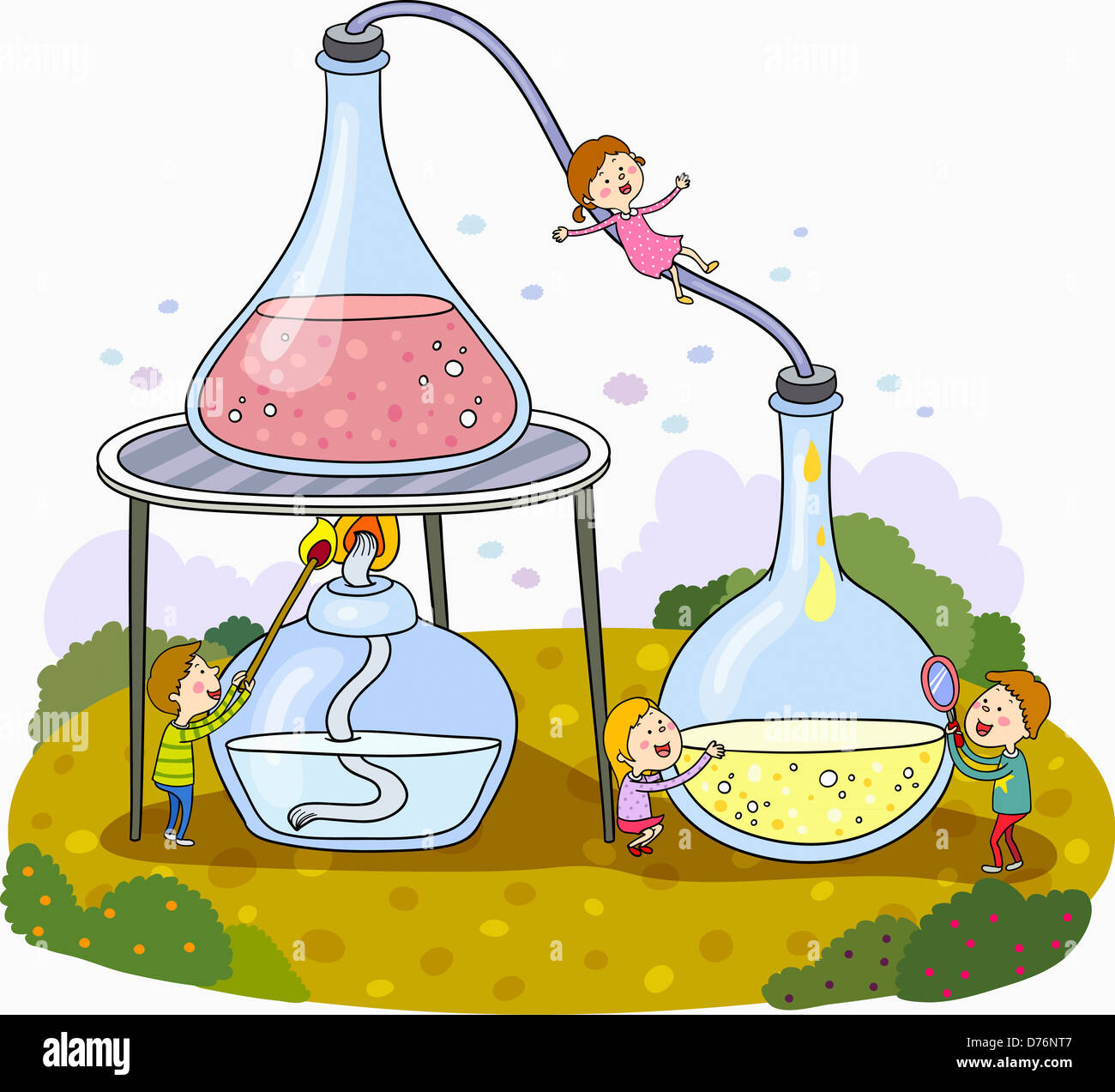 illustration of kids doing science experiment Stock Photo - Alamy