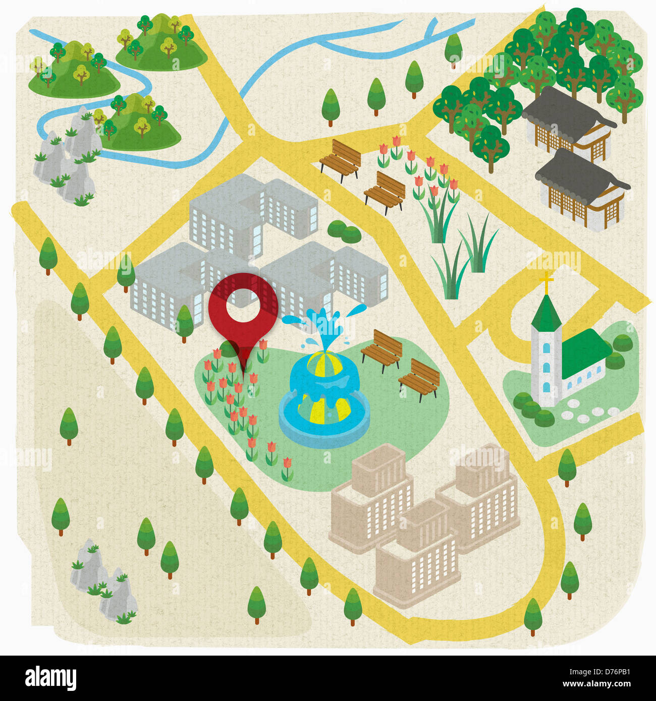 illustration of road map around a park Stock Photo - Alamy