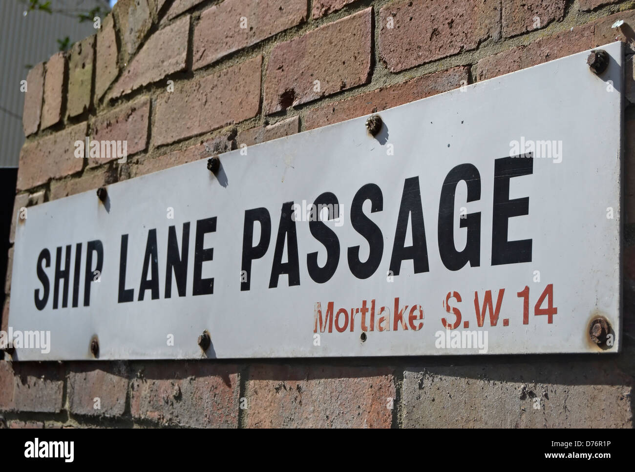 street name sign for ship lane passage, mortlake, southwest london ...