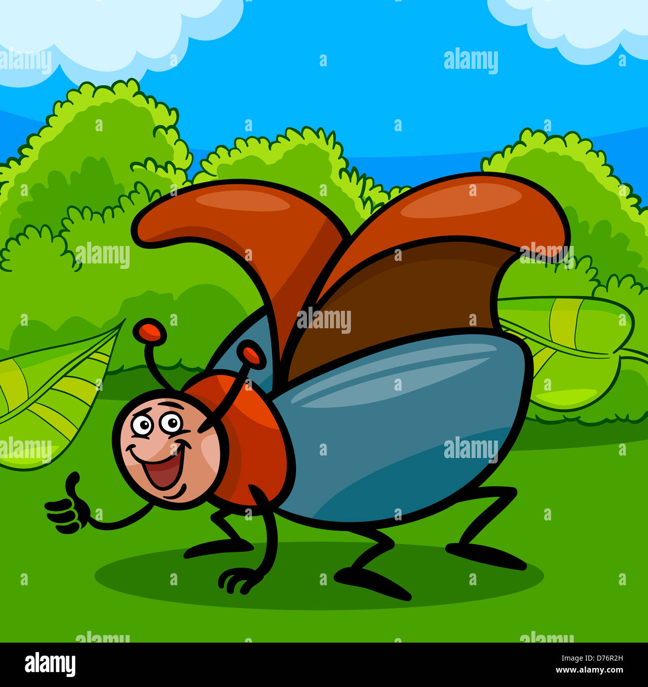 Cartoon Illustration of Funny Beetle or Cockchafer Insect on the Meadow ...