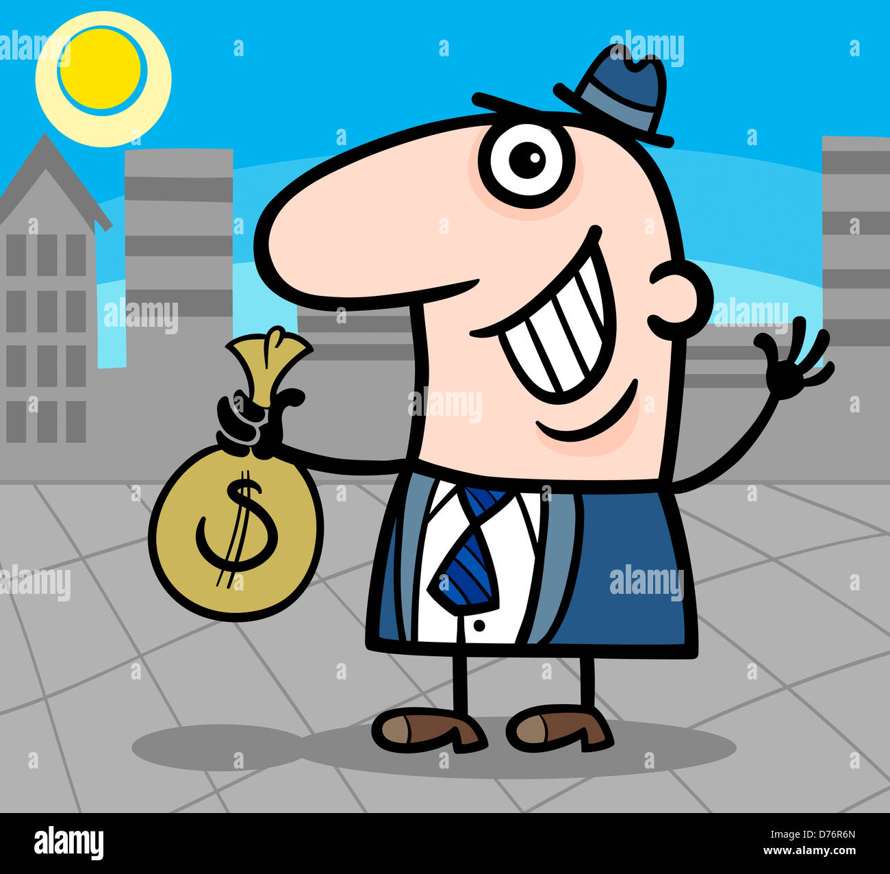 Cartoon Illustration of Happy Man or Businessman with Bag of Money in ...