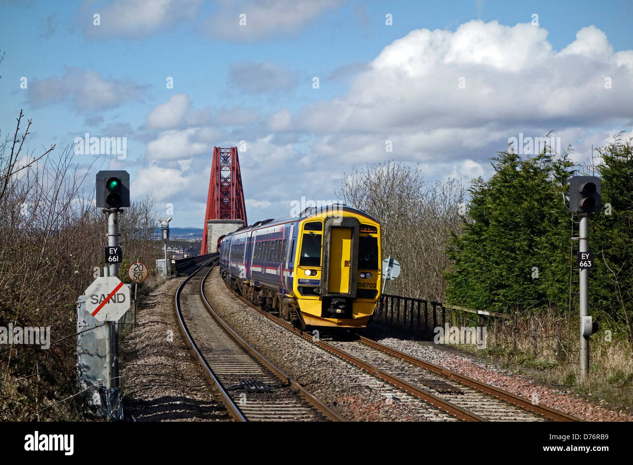 First Scotrail Class 158 DMU arriving at Dalmeny Railway Station in ...