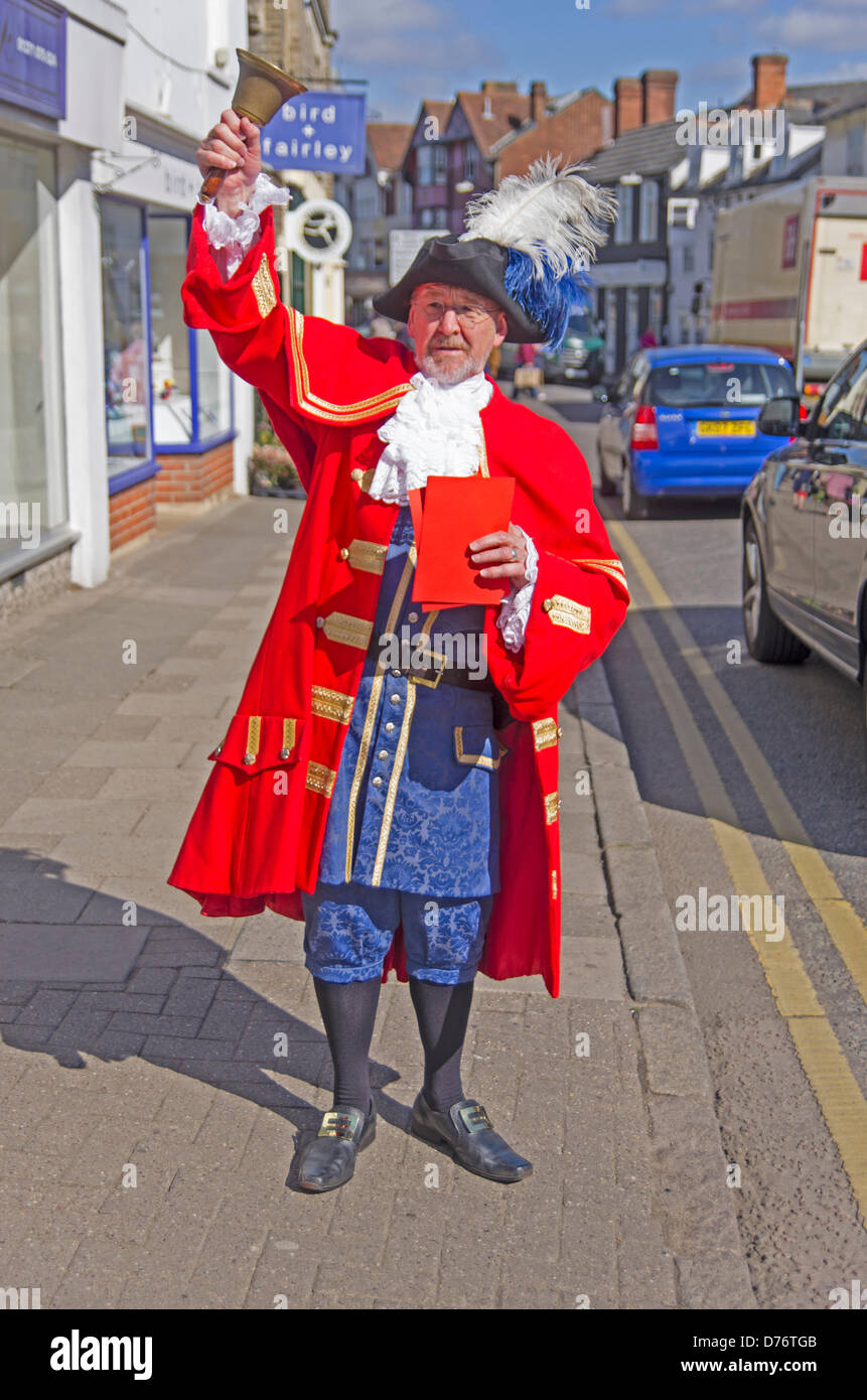 Dunmow, Essex, UK. 30th April 2013. Town Crier in Dunmow High Street ...