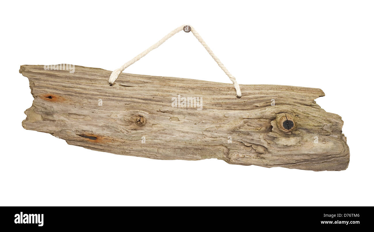 old grungy antique wooden plank of driftwood sign hanging on string ...