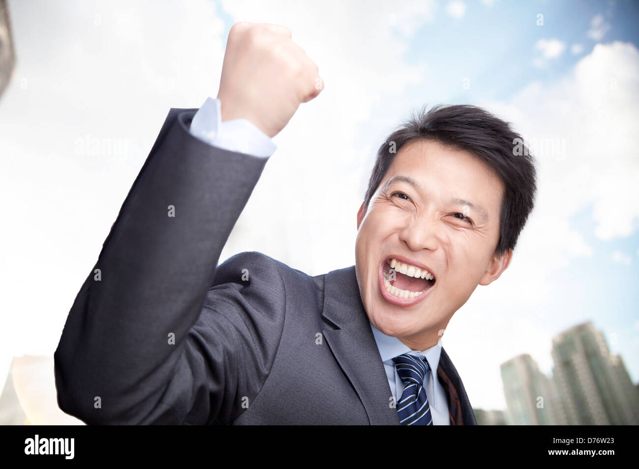 Portrait of Man Cheering Stock Photo - Alamy
