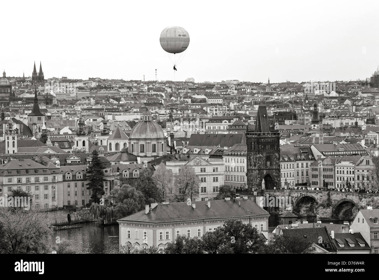 Hot air balloon flying over Prague skyline Stock Photo - Alamy