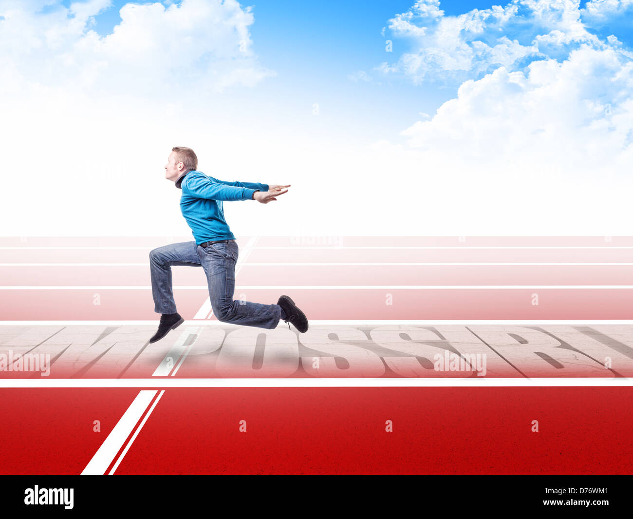 caucasian running man and 3d background Stock Photo - Alamy