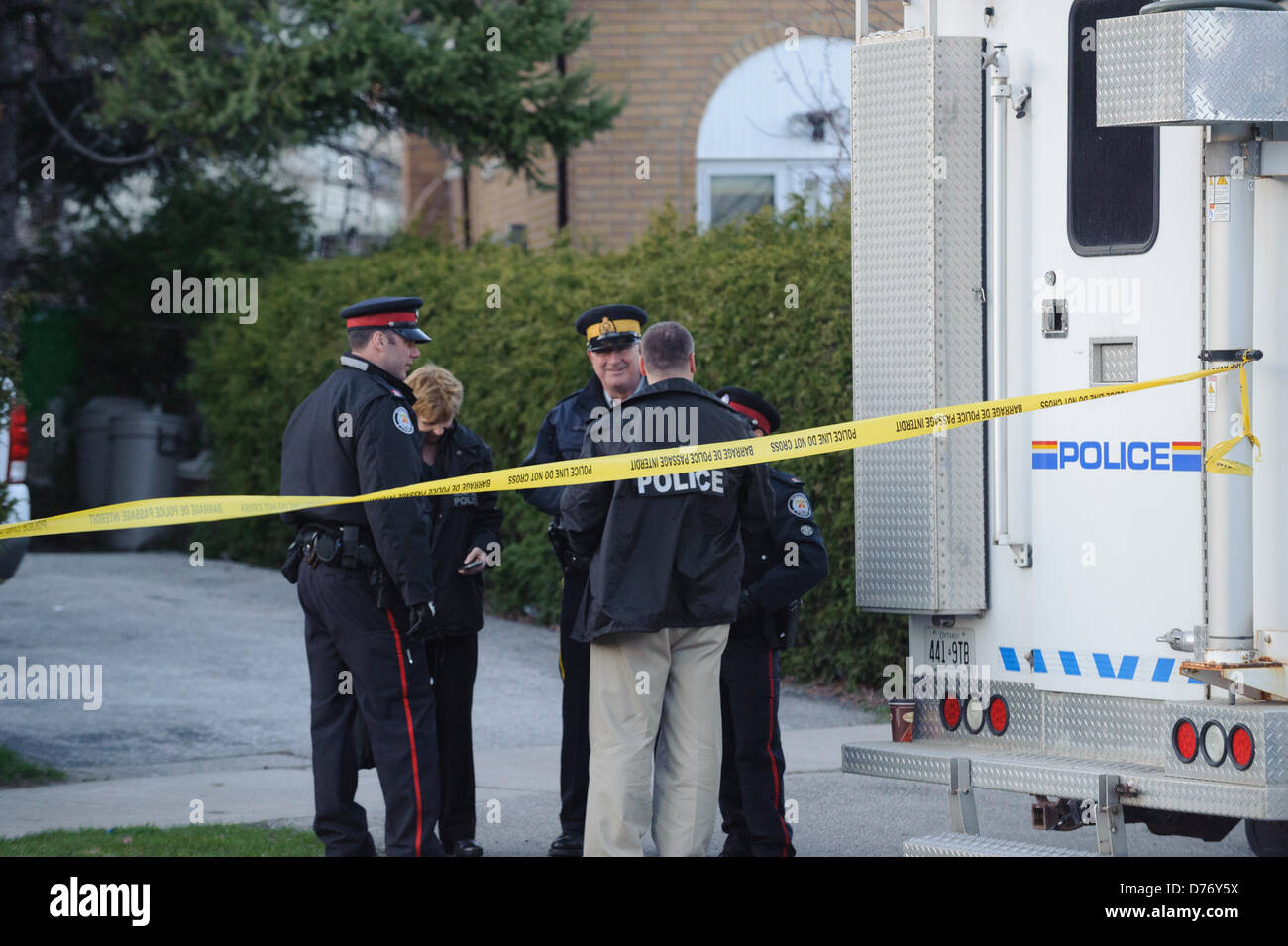 TORONTO, CA., 22 Apr 2013 -A RCMP command post sits outside the home of ...