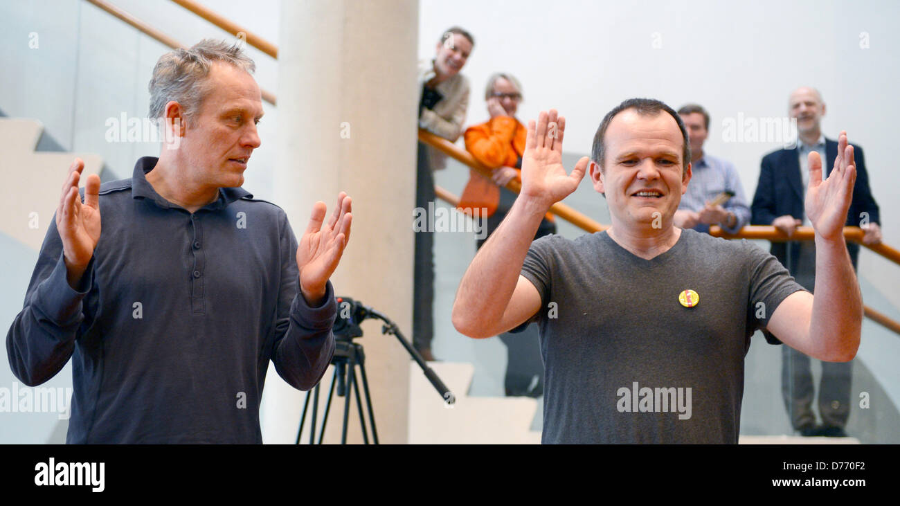 SC Freiburg's head coach Christian Streich (L) and conductor of the SWR ...