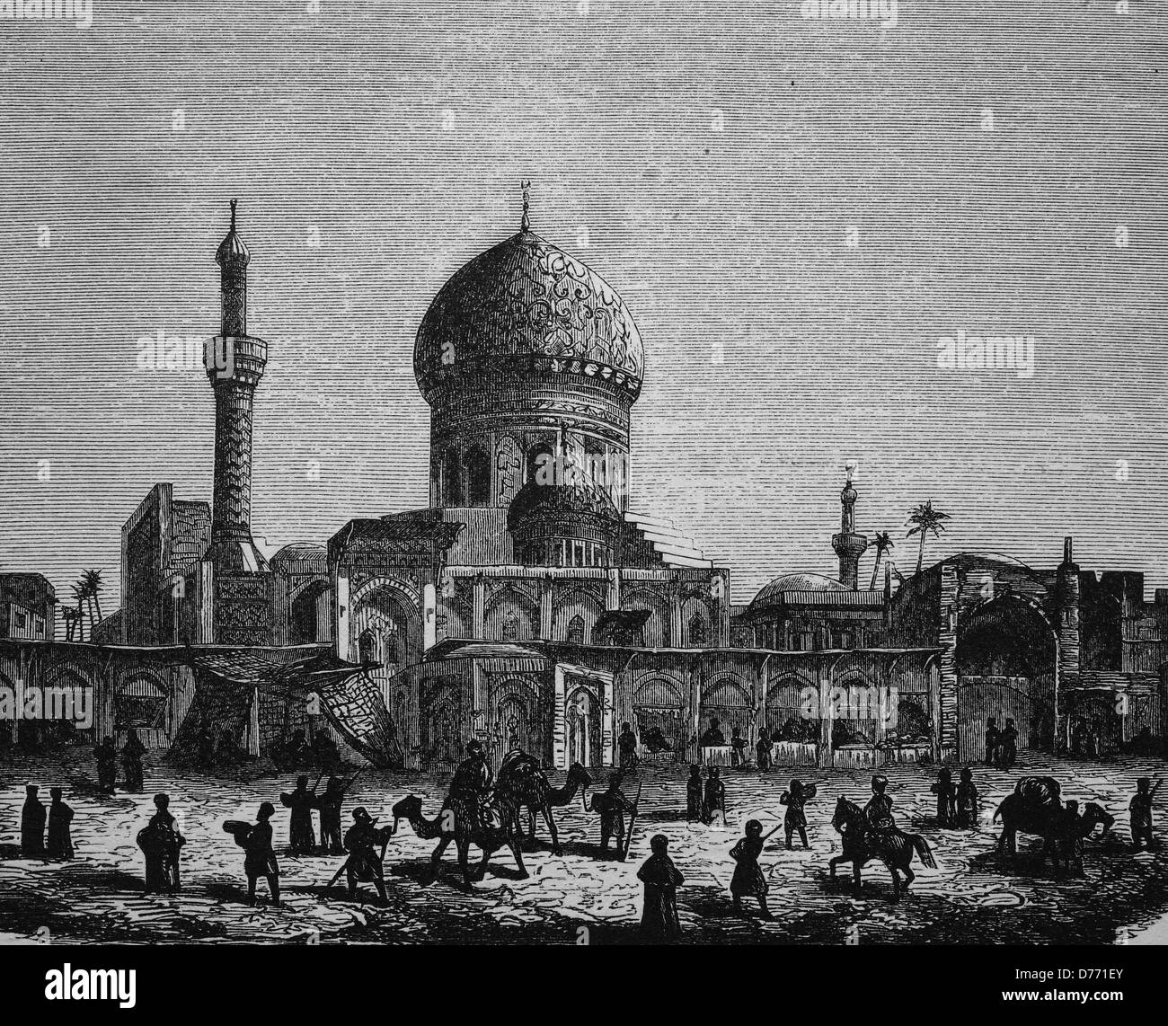 Mosque of Ahmed Khiaga, Baghdad, Iraq, historical woodcut, circa 1870 ...