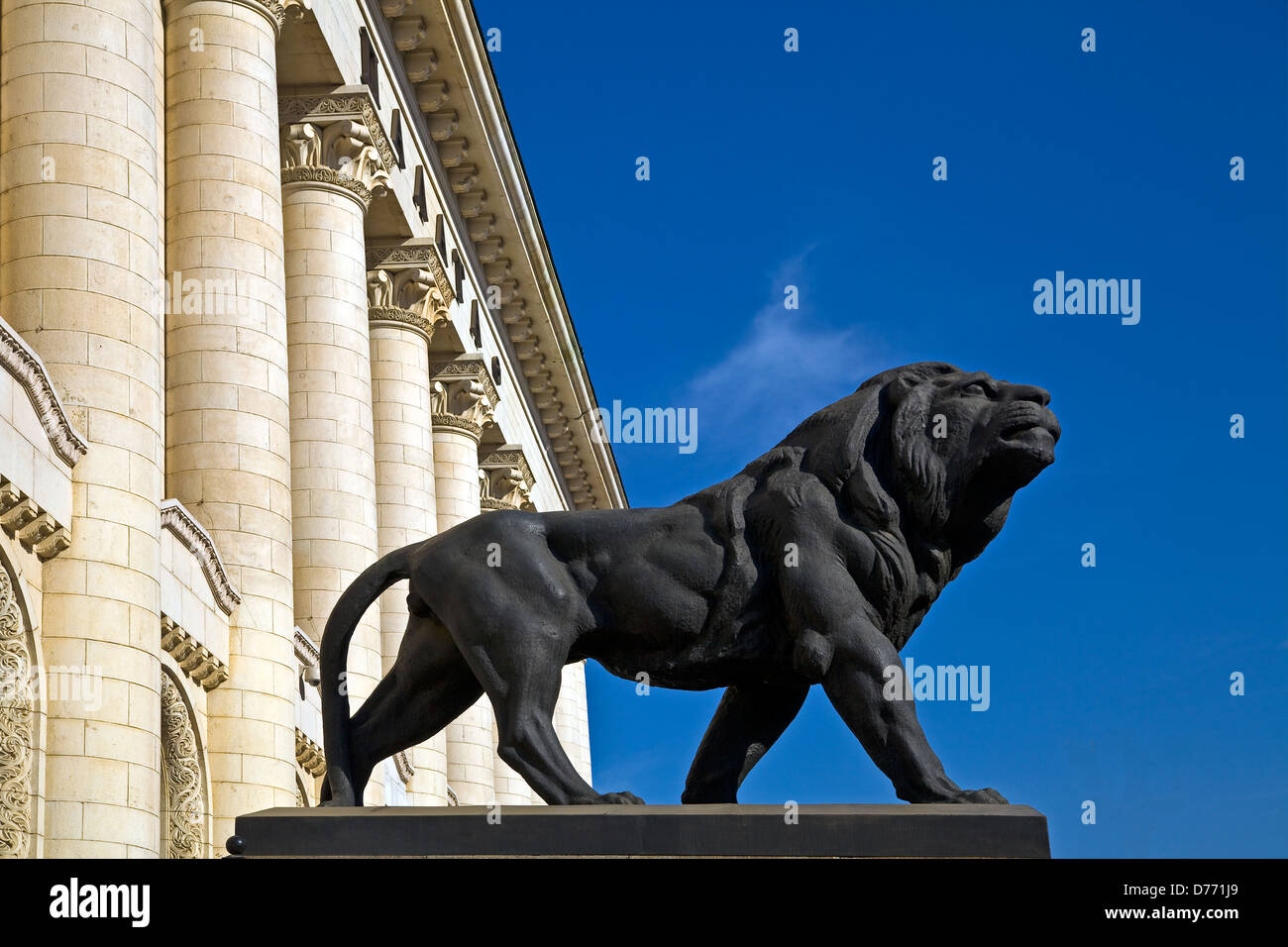 Statue of a lion, symbol of the Bulgaria State, outside the central law ...