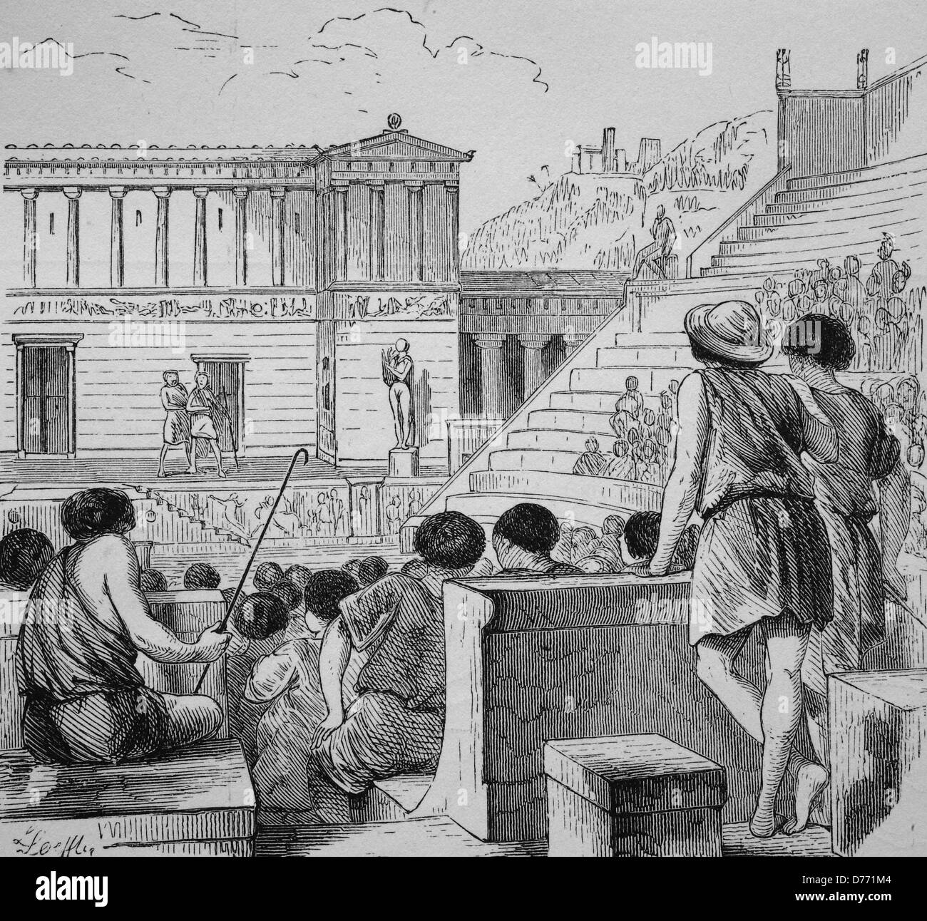 Theater in Egesta, today Segeste, Sicily, Italy, historical woodcut ...