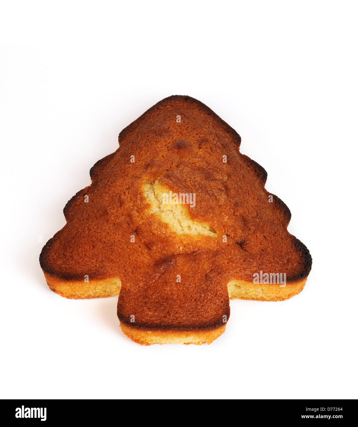 Christmas tree shaped sponge cake on white background Stock Photo - Alamy