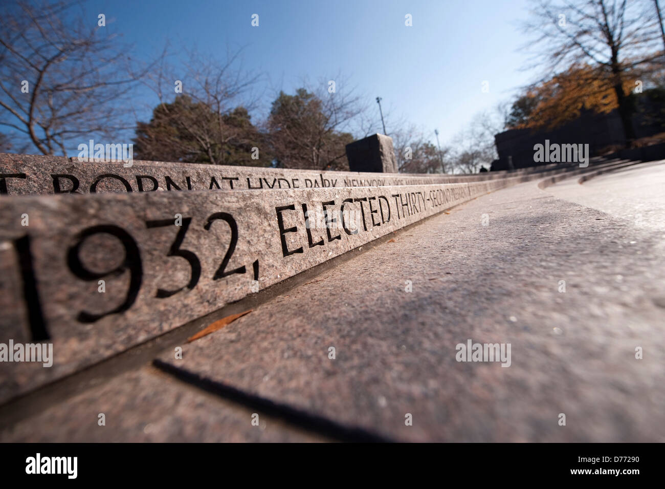 Timeline on steps at Franklin Delano Roosevelt Memorial West Potomac ...
