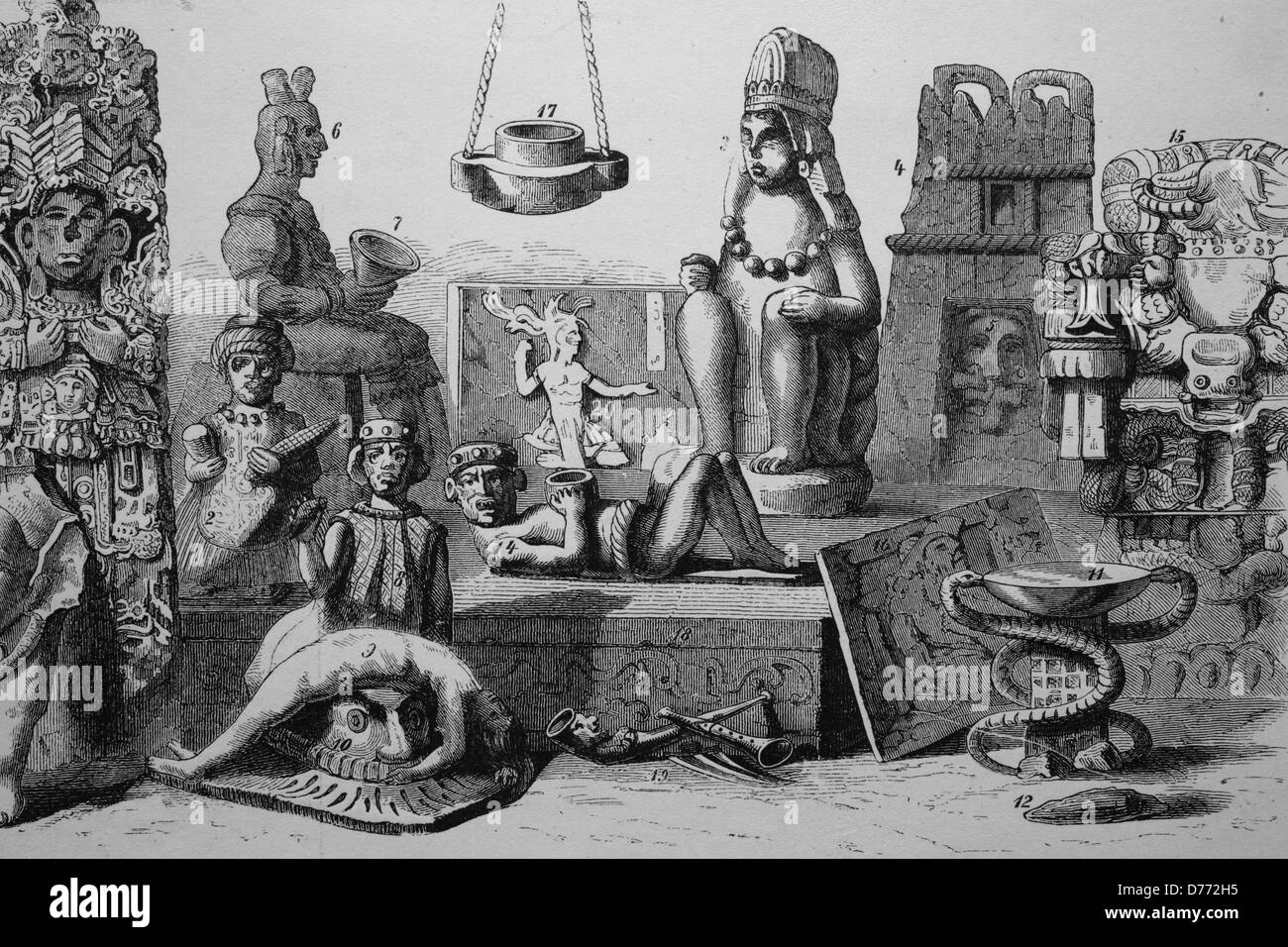 Mexican archeological discoveries, historical woodcut, circa 1880 Stock ...