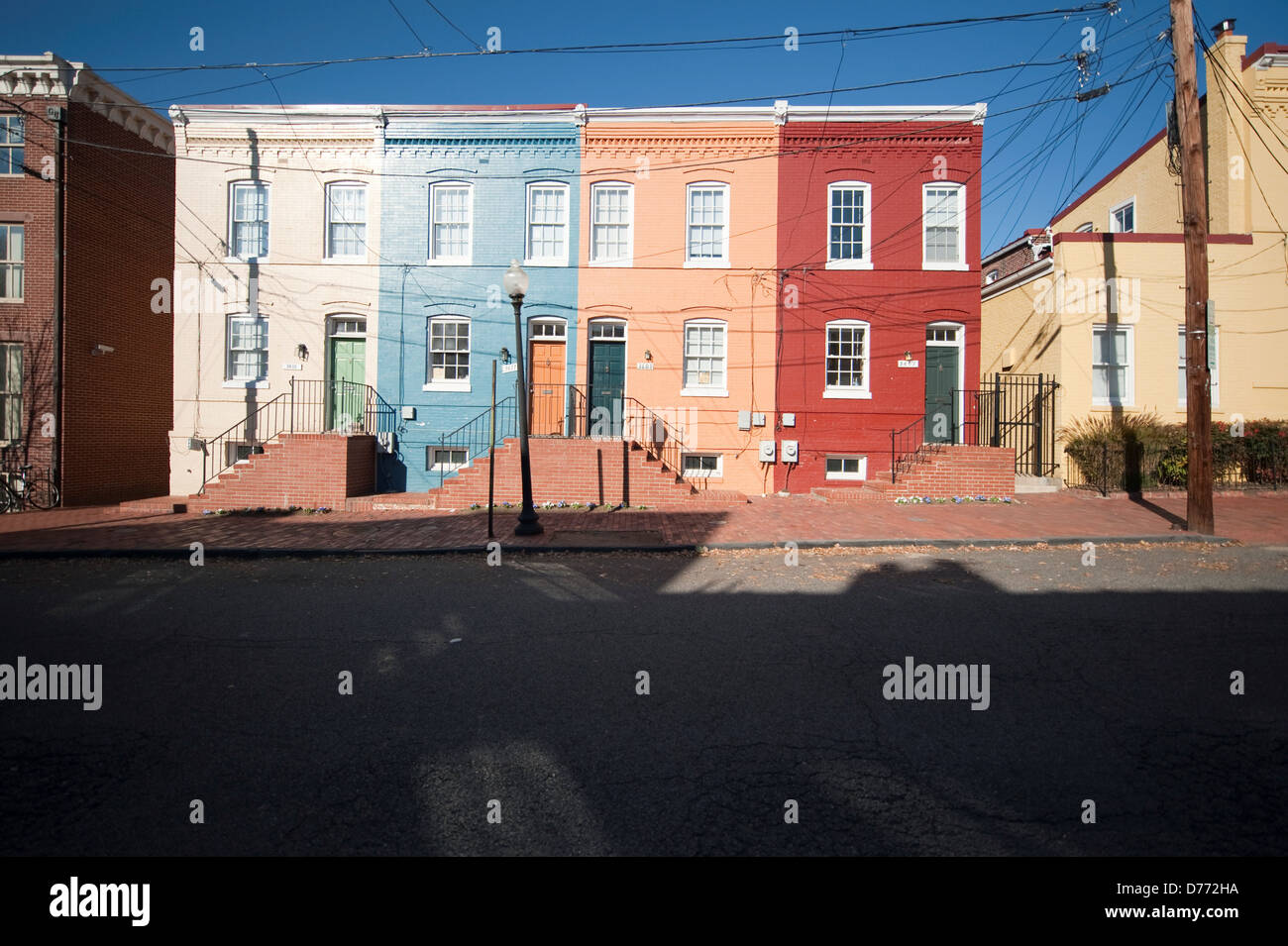 Colourful frontages old terrace houses in historic district Georgetown ...