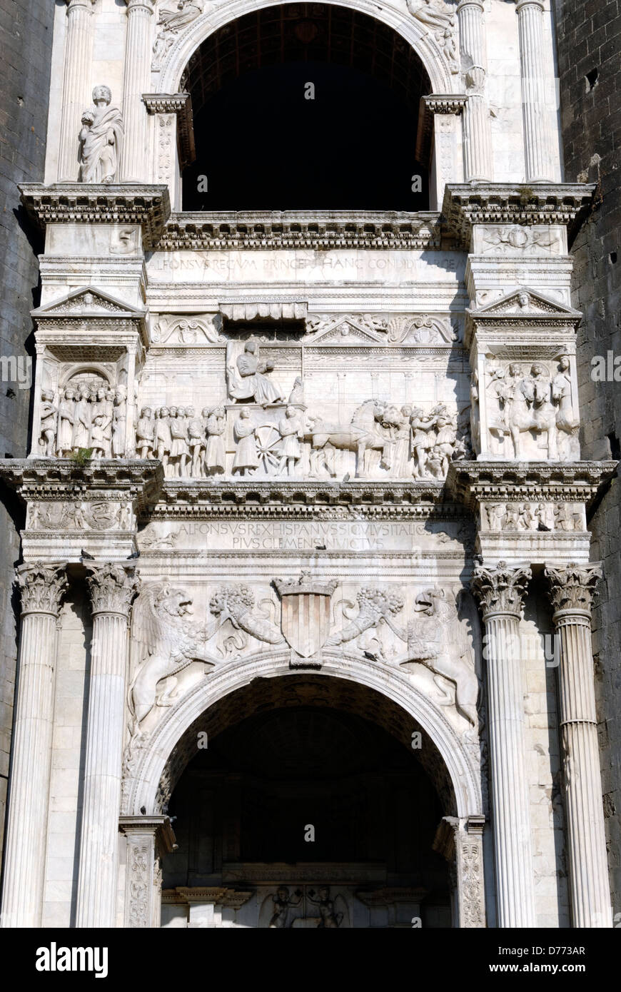 Naples. Italy. Bas-relief detail of the Triumphal Arch which stands ...