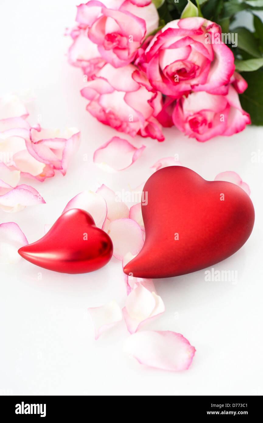 Hearts with roses isolated on white Stock Photo - Alamy