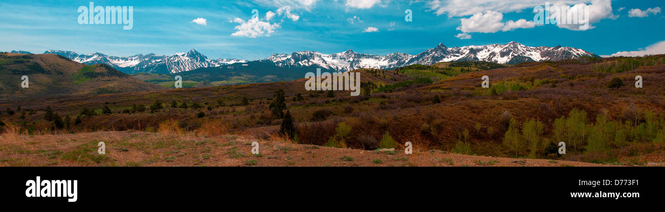 A panorama shows stretch mountains in vicinity Telluride Colorado Stock ...