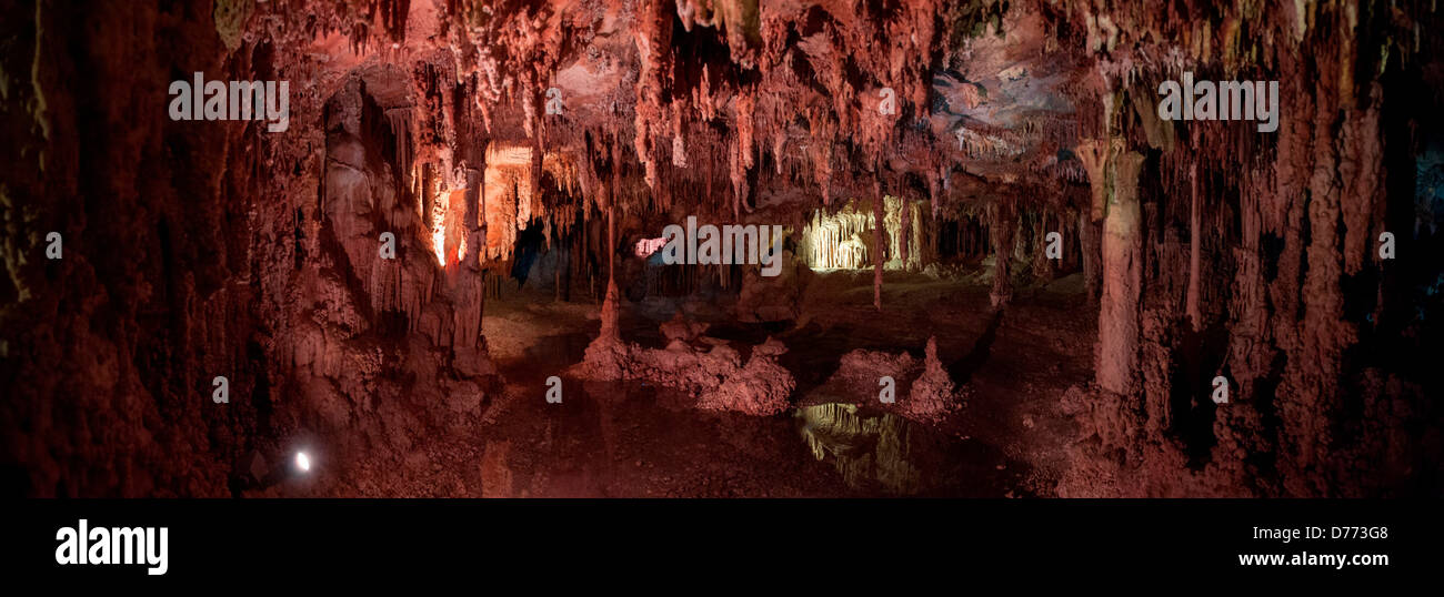 A panorama shows stalactites stalagmites are seen underground in Lehman ...