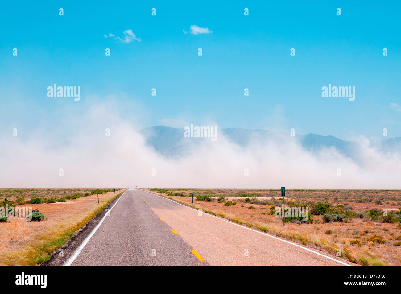 A dust storm seen blowing across remote highway in Utah Stock Photo - Alamy