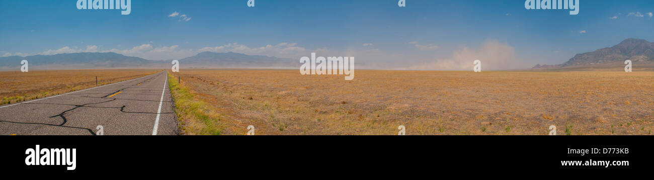 A panorama shows dust storm seen across remote highway in Utah Stock ...