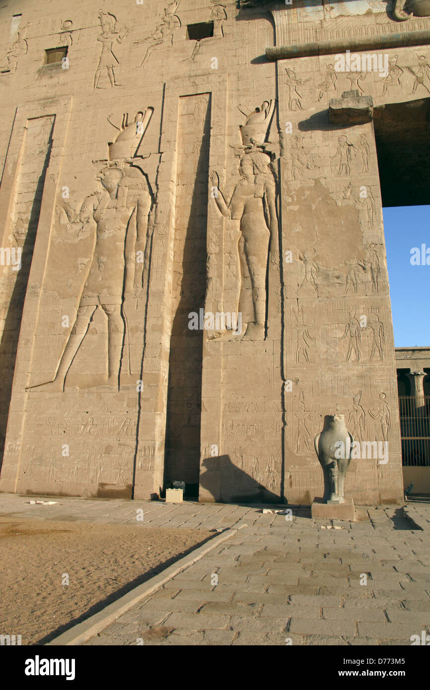 RELIEF OF FALCON GOD HORUS & HATHOR ON TEMPLE OF HORUS PYLON TEMPLE OF ...
