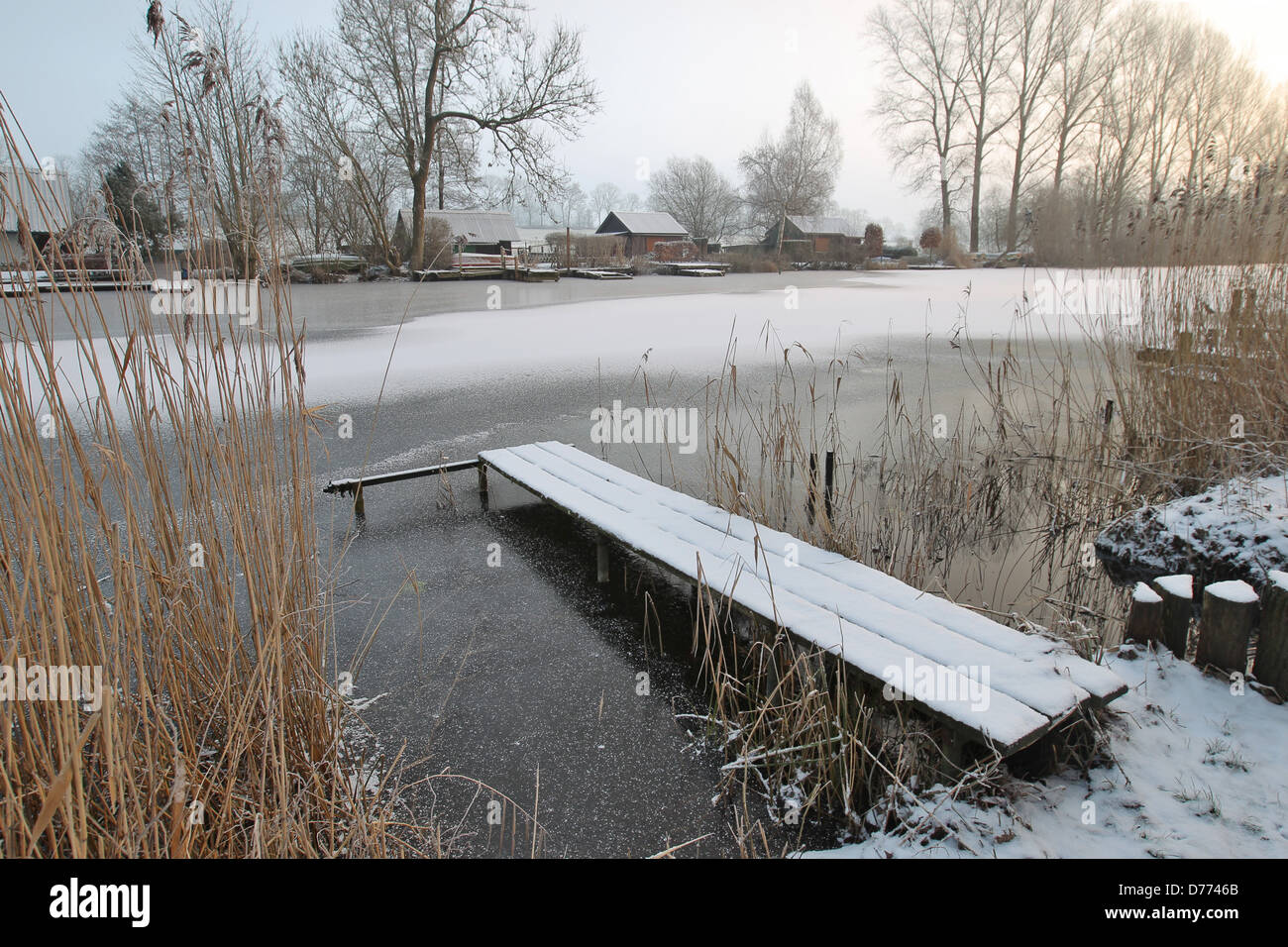 Bovenau, Germany, eider-old frozen canal near the lock at Kluvensiek ...