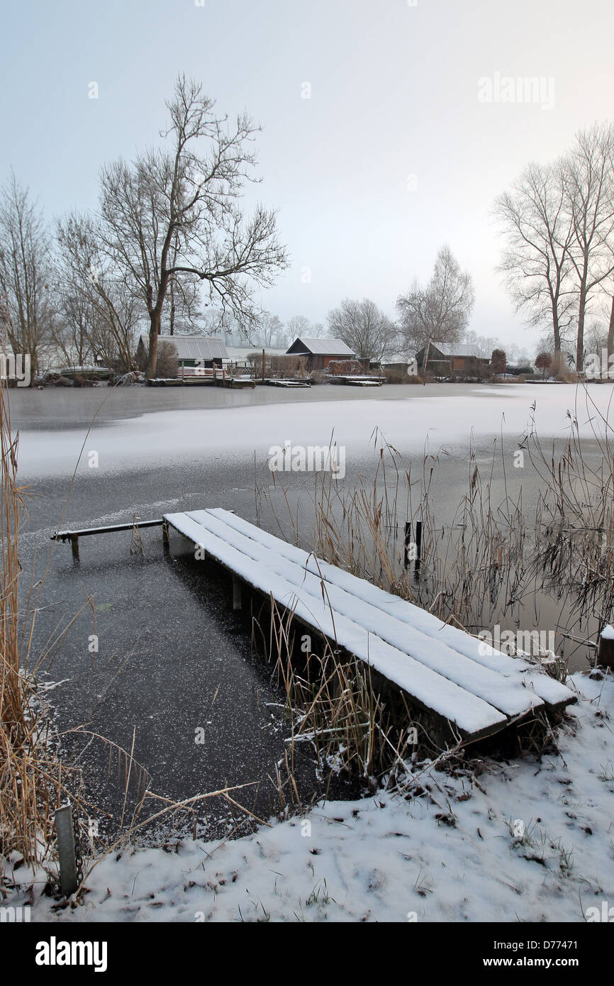 Bovenau, Germany, eider-old frozen canal near the lock at Kluvensiek ...