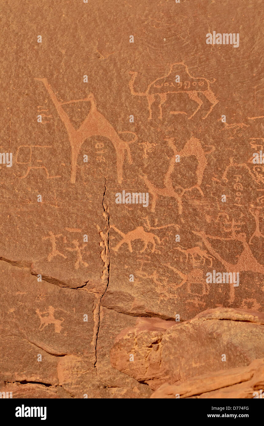 Jordan wadi Rum reserve the desert with ancient drawings in the rocks ...