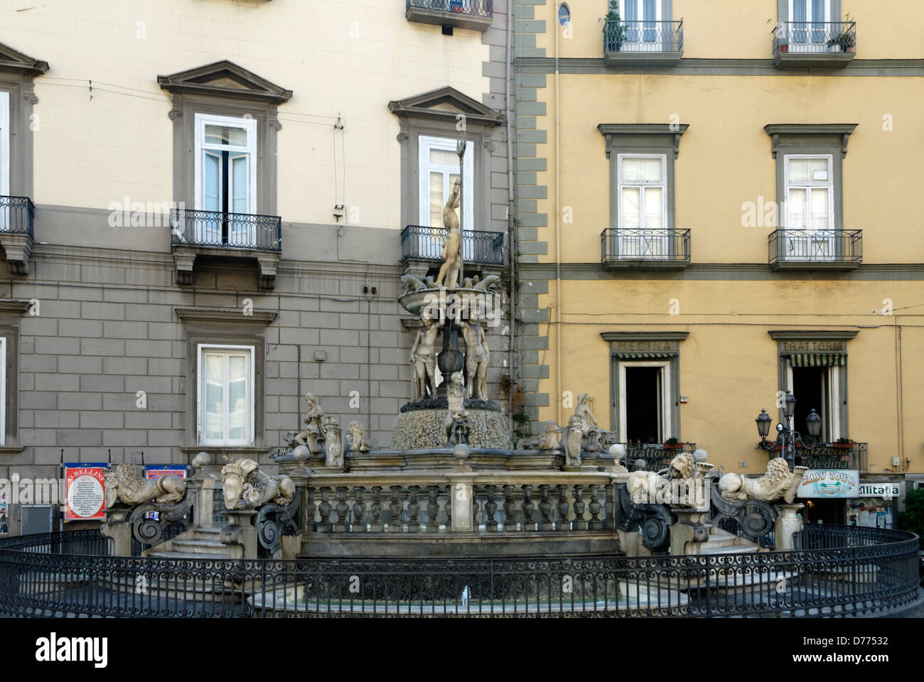 Naples. Italy. View of the elegant Baroque fountain known as Fontana di ...