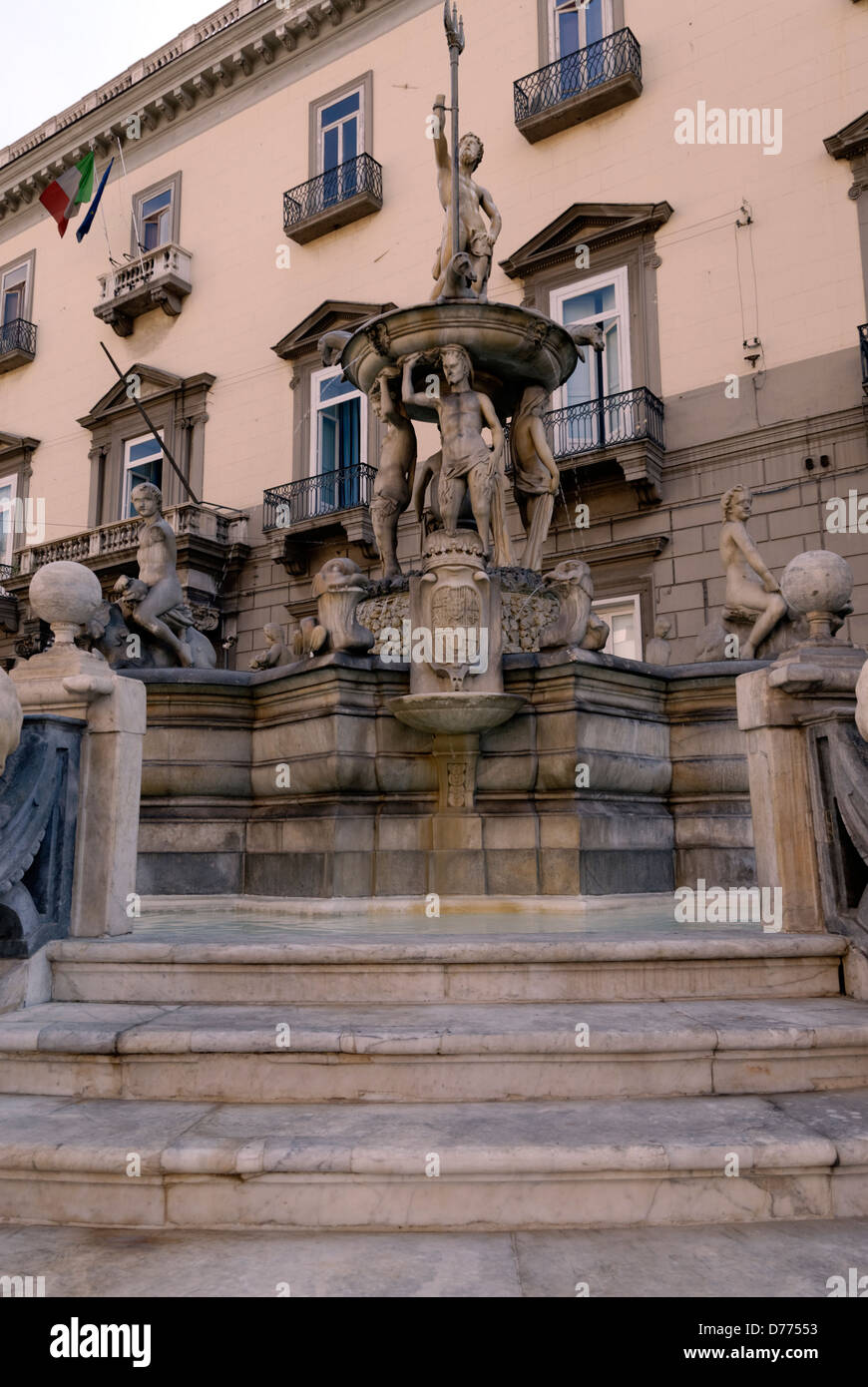Naples. Italy. Part view of the elegant Baroque fountain known as ...