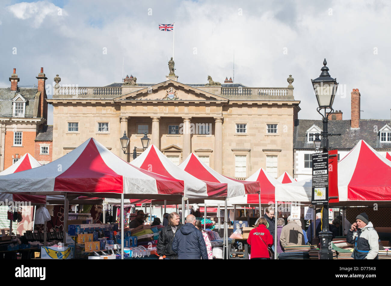 Newark market stalls with Buttermarket in the background England UK ...