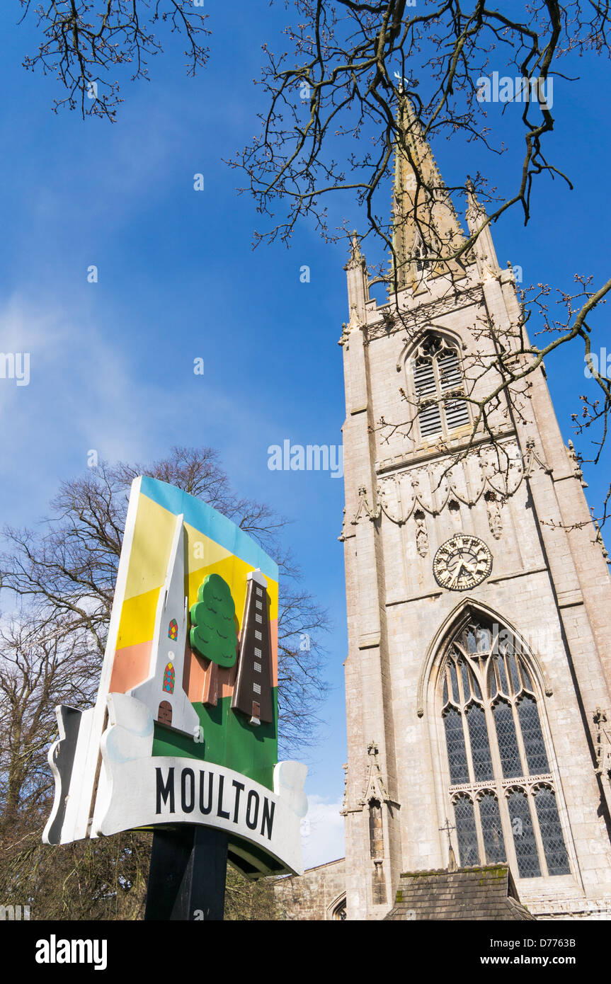 All Saints Church and village sign Moulton, Lincolnshire, England, UK ...
