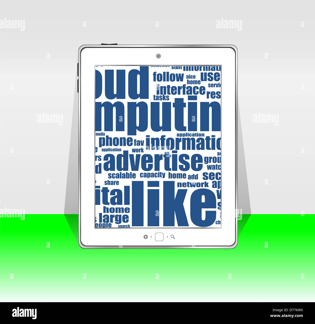 Black tablet pc with social words on screen Stock Photo - Alamy