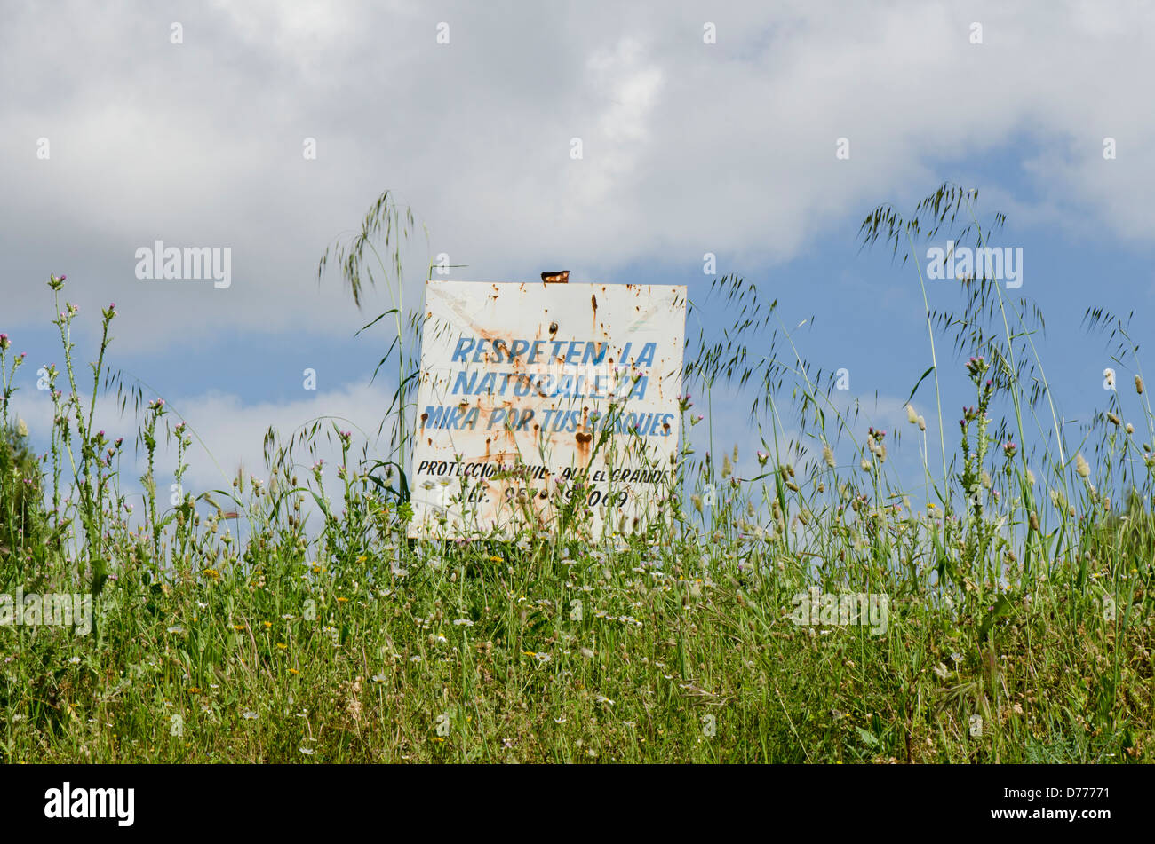 Sign in the field to protect nature Stock Photo - Alamy