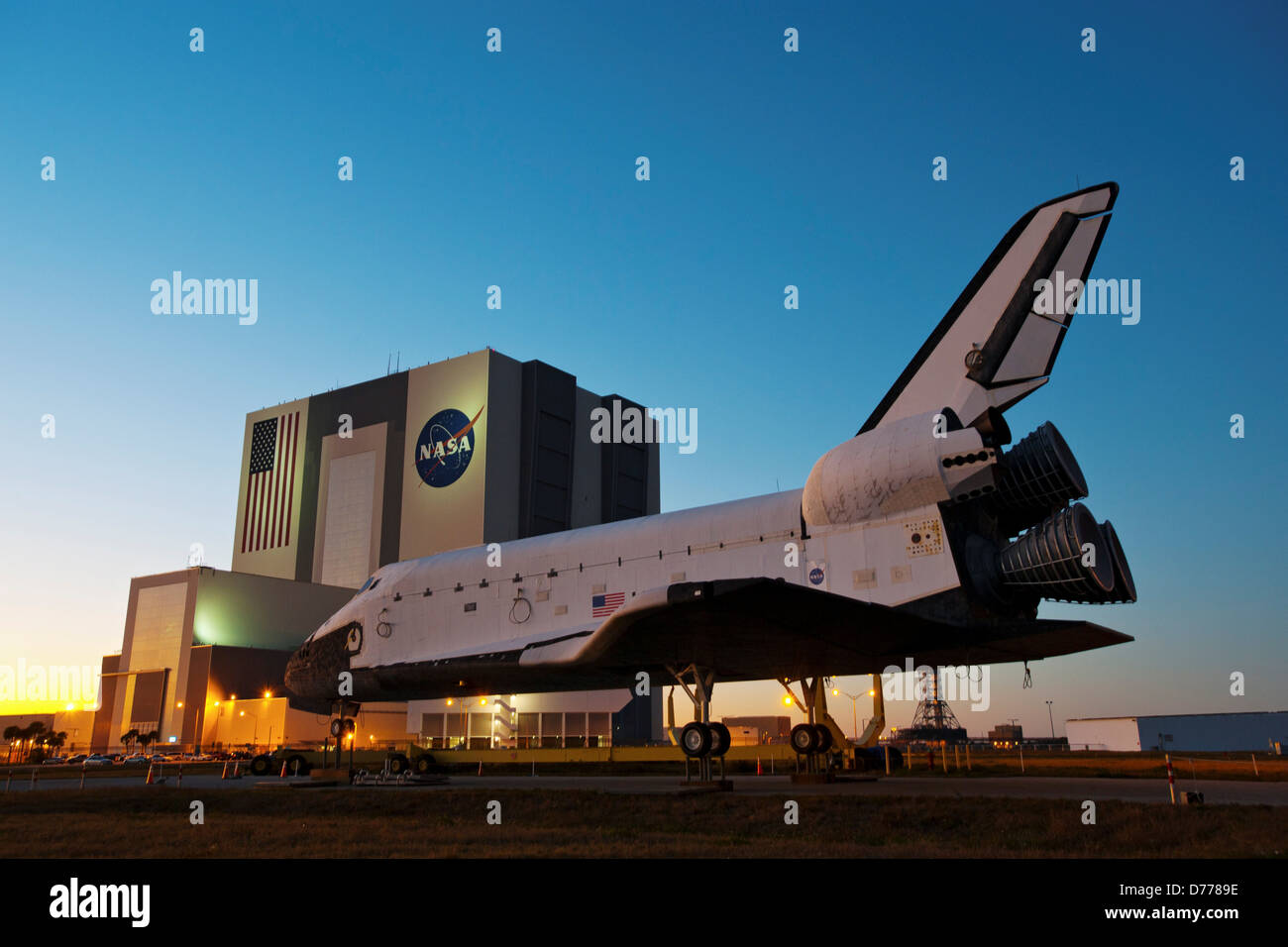 Shuttle Mockup Explorer Outside Vehicle Assembly Building at Twilight ...