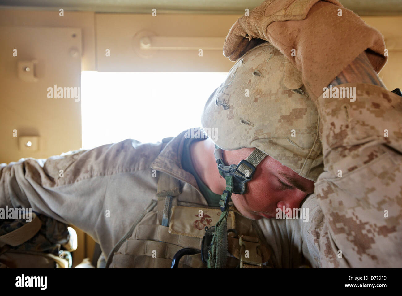 U.S Marine Rests After Combat Operation Inside MRAP or Mine Resistant ...