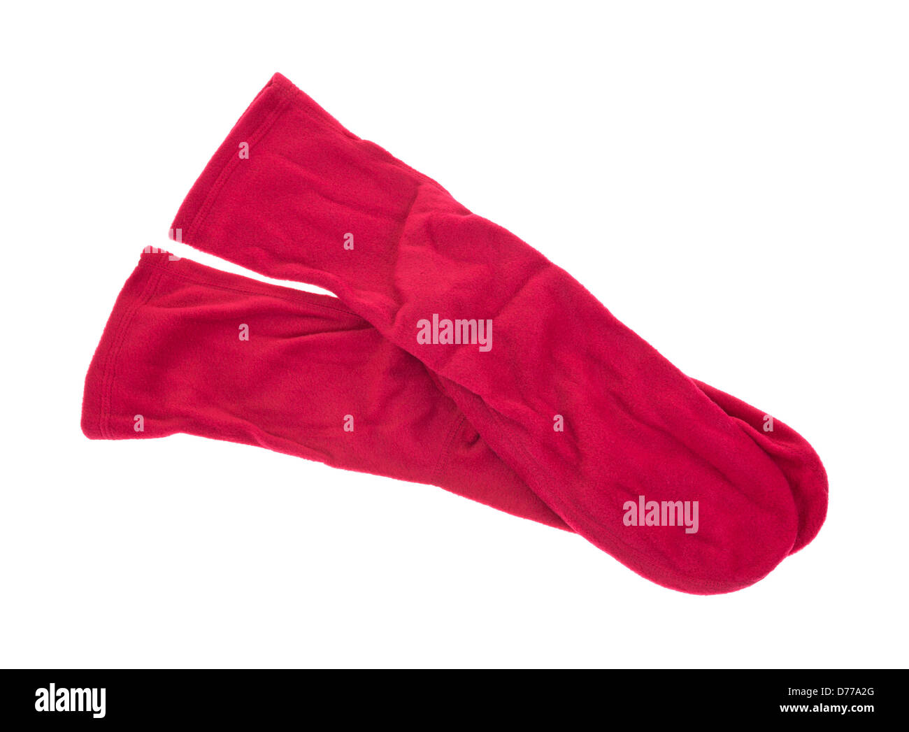 A pair of red fleece socks on a white background Stock Photo - Alamy