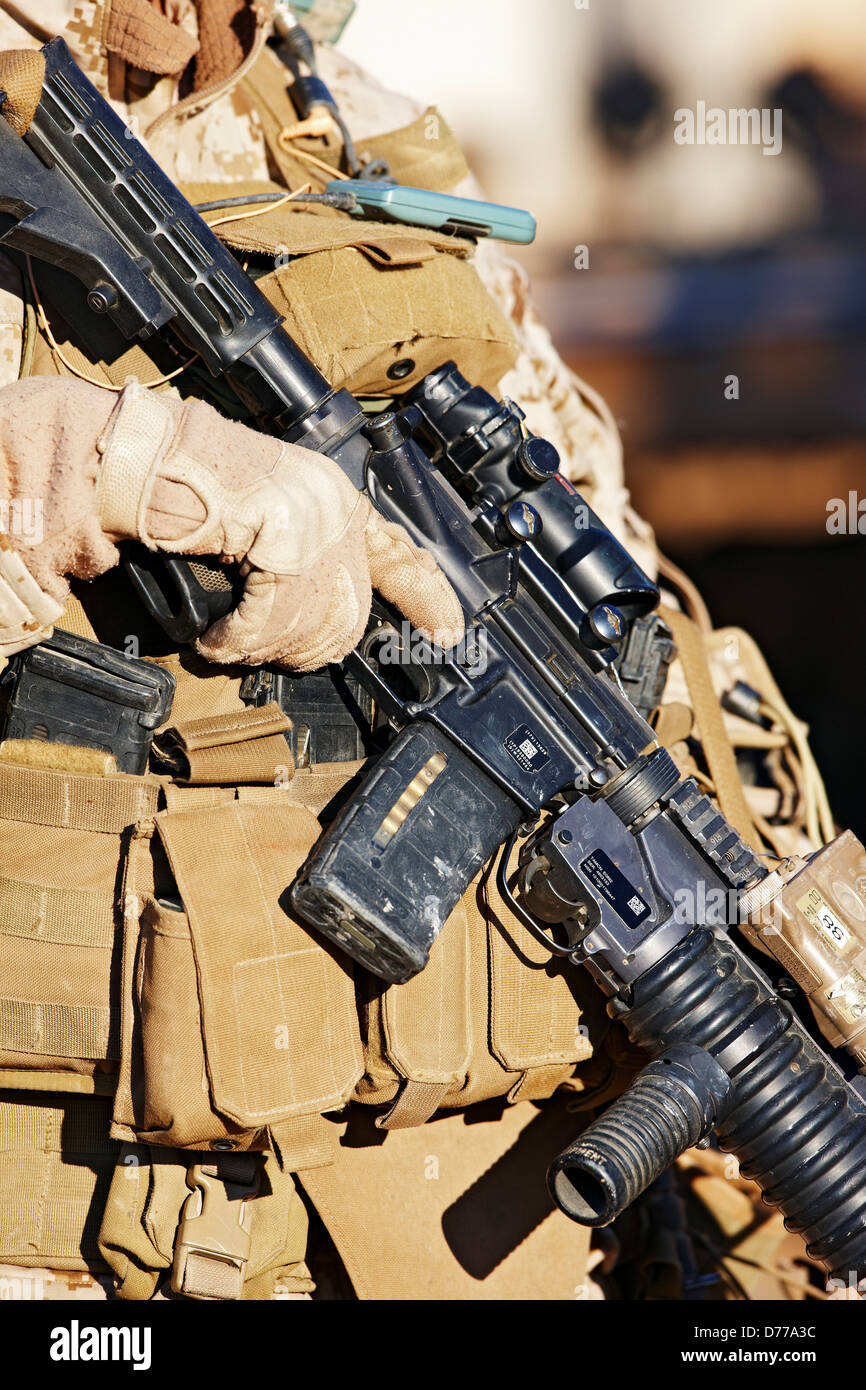 Detail U.S. Marine Holding M16 Preparing Combat Operation in ...