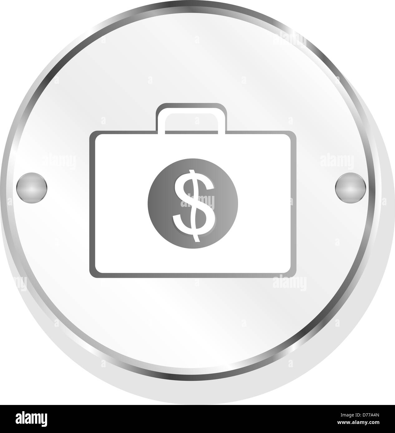 dollar case icon silver metallic button, isolated on white background ...