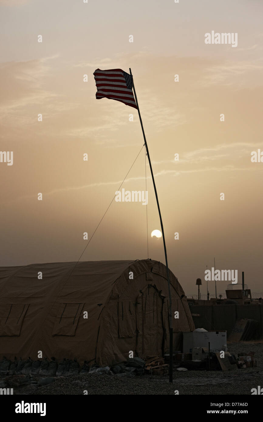 Setting Sun Waving American Flag U.S. Marine Corps Forward Operating ...